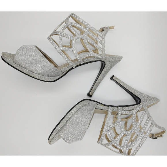 Caparros | Shoes | Caparros Sandals 8 Silver Rhinestoneglitter 4heel ...